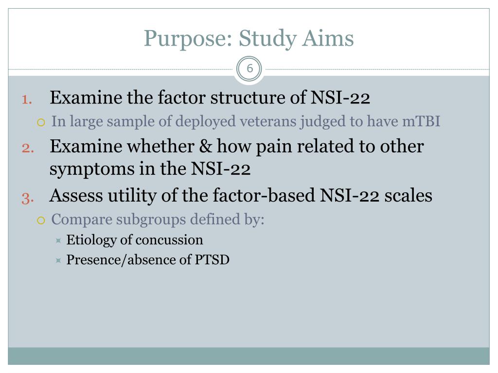 PPT - Psychometric Assessment of the Neurobehavioral Symptom Inventory ...