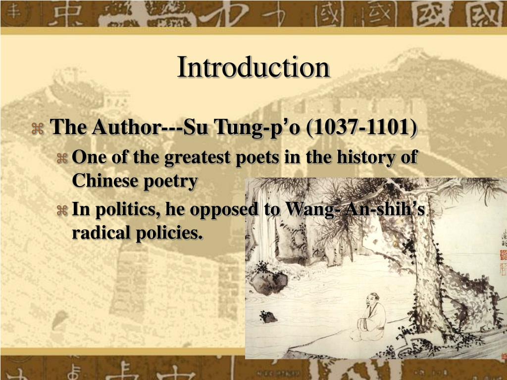 PPT - Translation of Chinese Poetry: Su Tung-po ’ s “ Prelude to Water ...