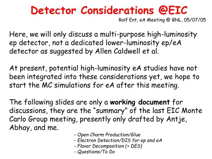 PPT - Detector Considerations @EIC PowerPoint Presentation, free ...