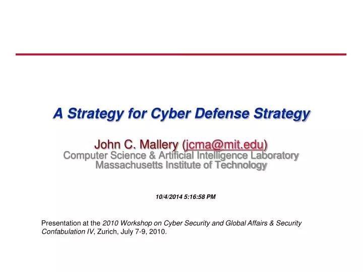 PPT - A Strategy for Cyber Defense Strategy PowerPoint Presentation ...
