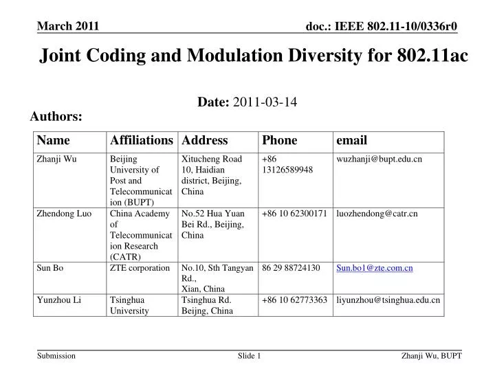 PPT - Joint Coding and Modulation Diversity for 802.11ac PowerPoint ...