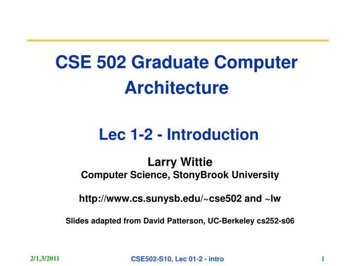 Ppt Cse 502 Graduate Computer Architecture Lec 1 2 Introduction 5500
