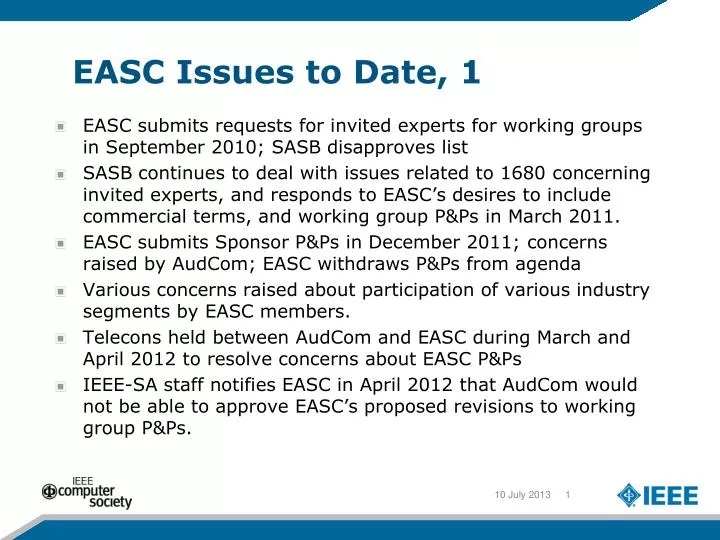 PPT - EASC Issues to Date, 1 PowerPoint Presentation, free download ...