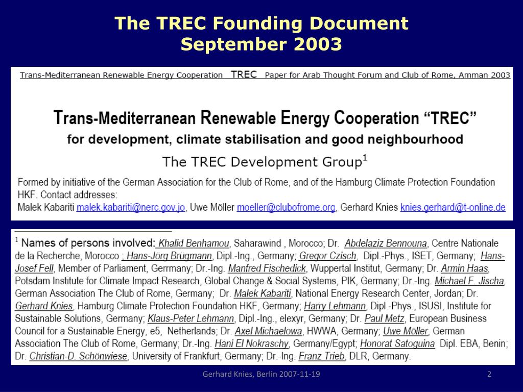 PPT - Gerhard Knies The Club of Rome and TREC, Trans-Mediterranean ...