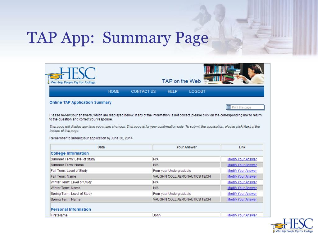PPT - TAP Update Higher Education Services Corporation June 2013 ...