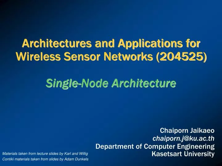 PPT - Architectures and Applications for Wireless Sensor Networks (204525) Single-Node ...
