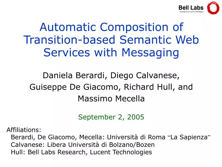 PPT - Automatic Composition of Transition-based Semantic Web Services with Messaging PowerPoint ...