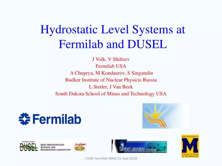 PPT - Hydrostatic Level Systems at Fermilab and DUSEL PowerPoint ...