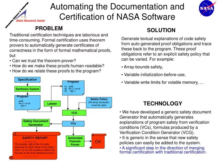 PPT - Automating the Documentation and Certification of NASA Software ...