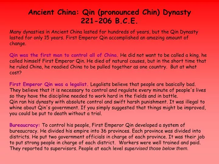PPT - Ancient China: Qin (pronounced Chin) Dynasty 221-206 B.C.E ... PPT - Ancient China: Qin (pronounced Chin) Dynasty 221-206 B.C.E ...