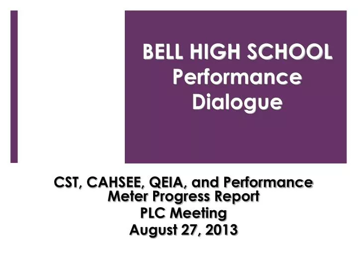 PPT - BELL HIGH SCHOOL Performance Dialogue PowerPoint Presentation ...