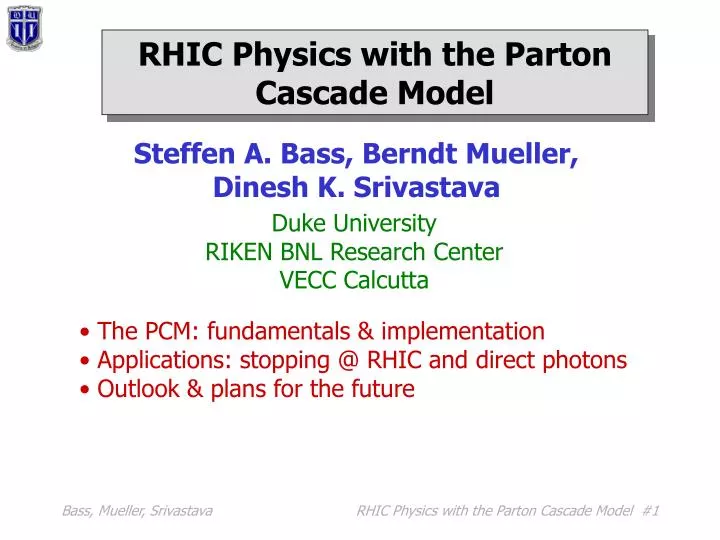 PPT - RHIC Physics with the Parton Cascade Model PowerPoint ...