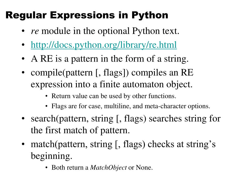 Ppt Notes On Python Regular Expressions And Parser Generators By D Parson Powerpoint