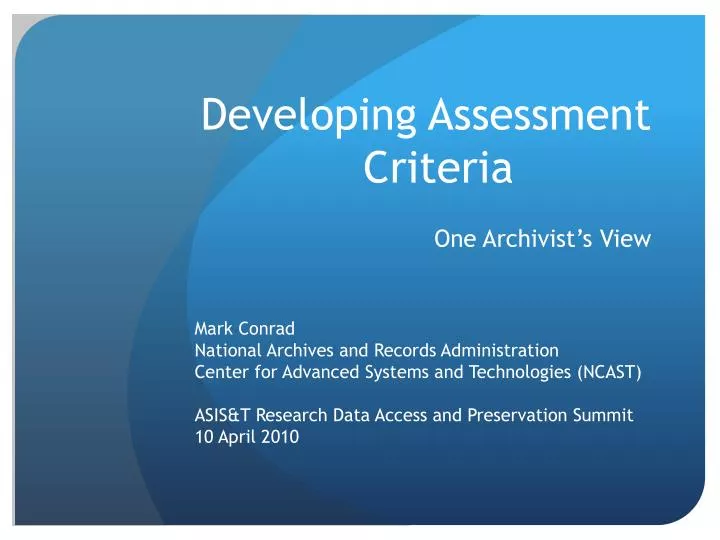 PPT - Developing Assessment Criteria PowerPoint Presentation, free ...