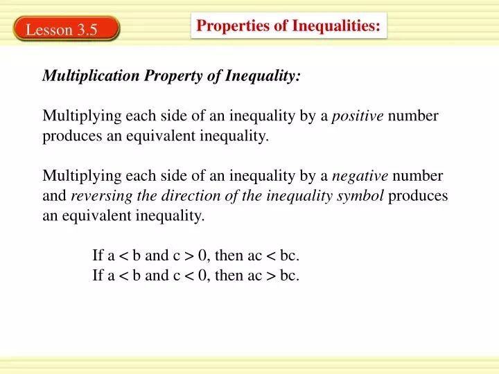 PPT - Properties of Inequalities: PowerPoint Presentation, free ...