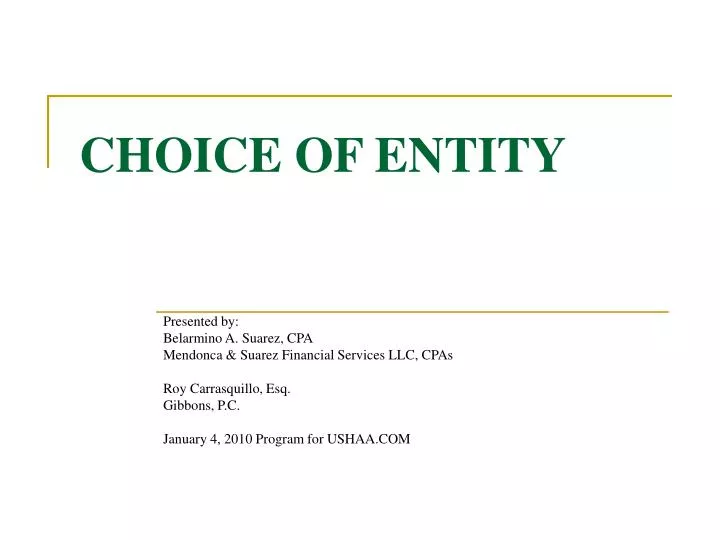 PPT - CHOICE OF ENTITY PowerPoint Presentation, free download - ID:5226146
