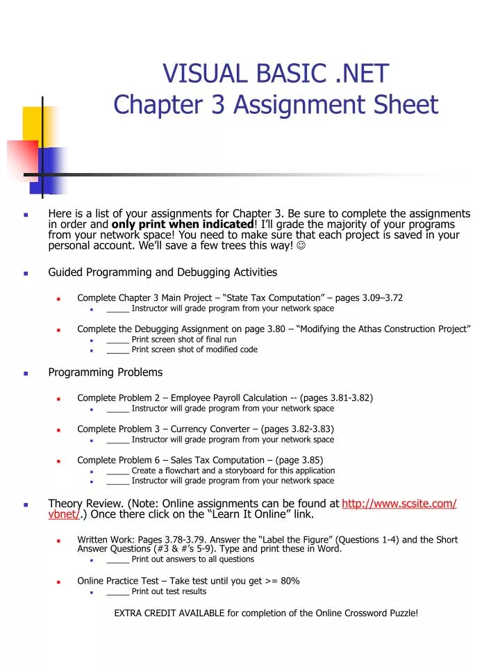 PPT - VISUAL BASIC .NET Chapter 3 Assignment Sheet PowerPoint Presentation - ID:5241172