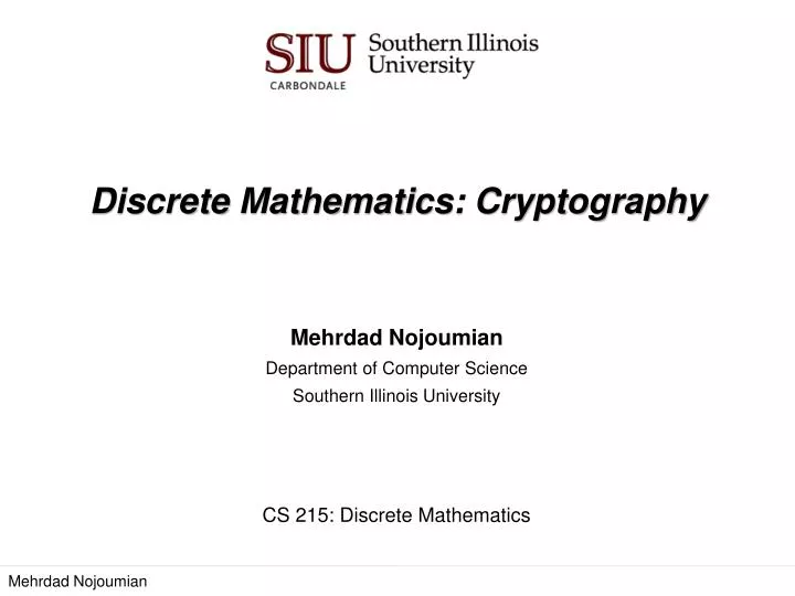 PPT - Discrete Mathematics: Cryptography PowerPoint Presentation, free ...