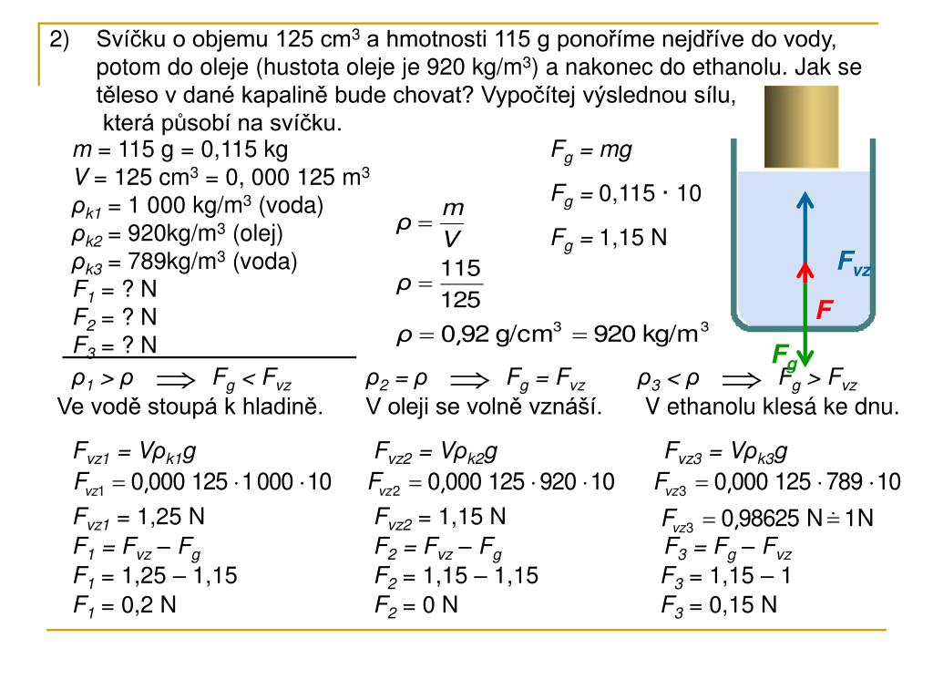 PPT - Potápění, plování a vznášení se stejnorodého tělesa v kapalině ...