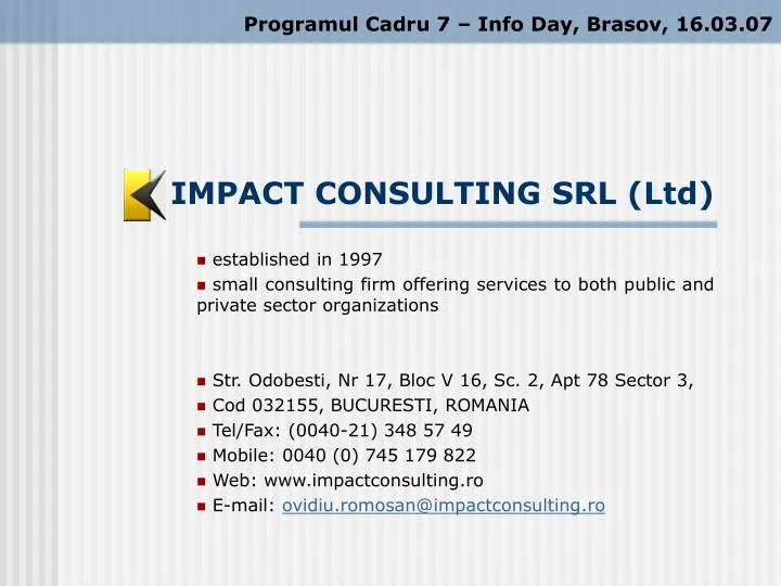 PPT - IMPACT CONSULTING SRL (Ltd) PowerPoint Presentation, free ...