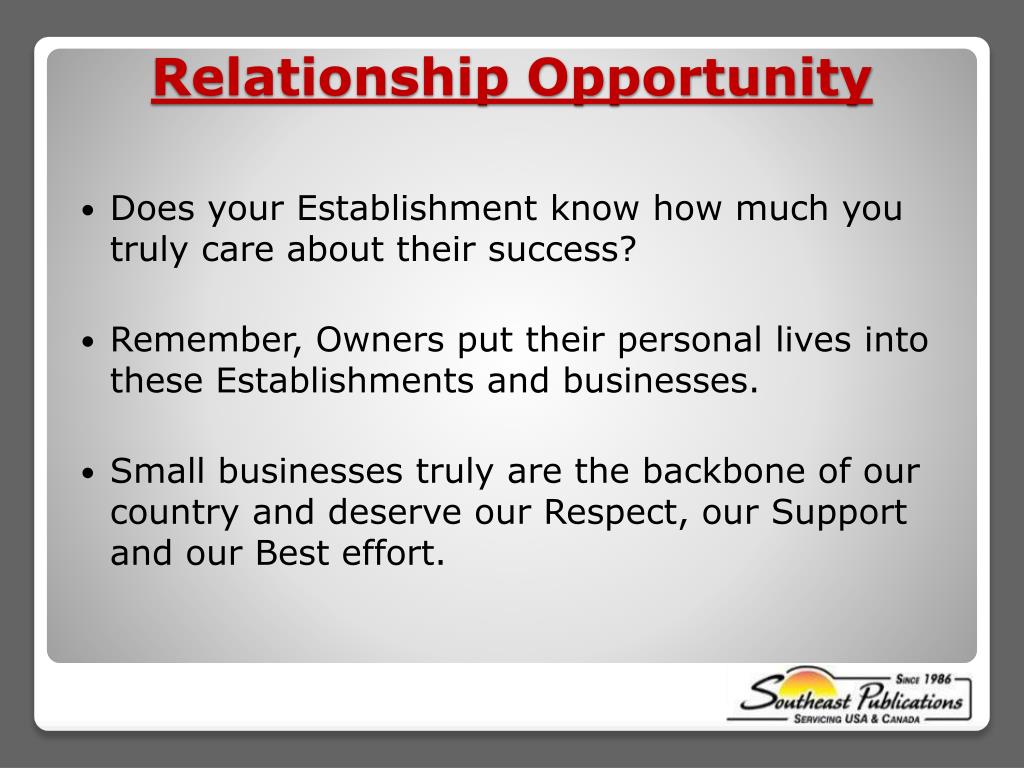 PPT - RELATIONSHIP SELLING Establishments and Advertisers PowerPoint ...