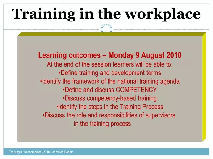 PPT - Training in the workplace PowerPoint Presentation, free download ...