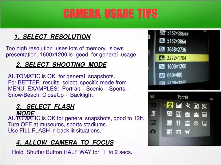 PPT - CAMERA USAGE TIPS PowerPoint Presentation, free download - ID:5286122