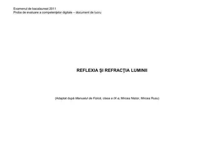 PPT - REFLEXIA ŞI REFRACŢIA LUMINII PowerPoint Presentation, free ...