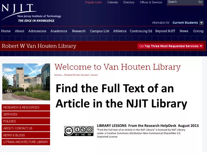 PPT - Find the Full Text of an Article in the NJIT Library PowerPoint ...