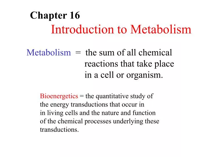 PPT - Chapter 16 Introduction to Metabolism PowerPoint Presentation ...