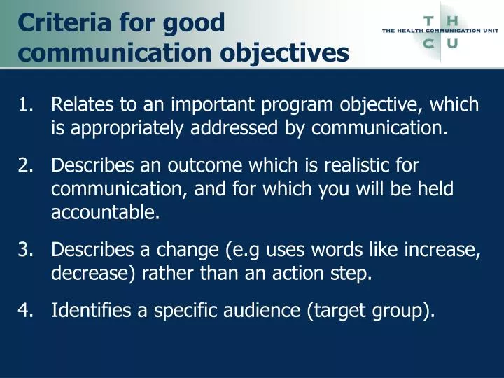 PPT - Criteria for good communication objectives PowerPoint ...