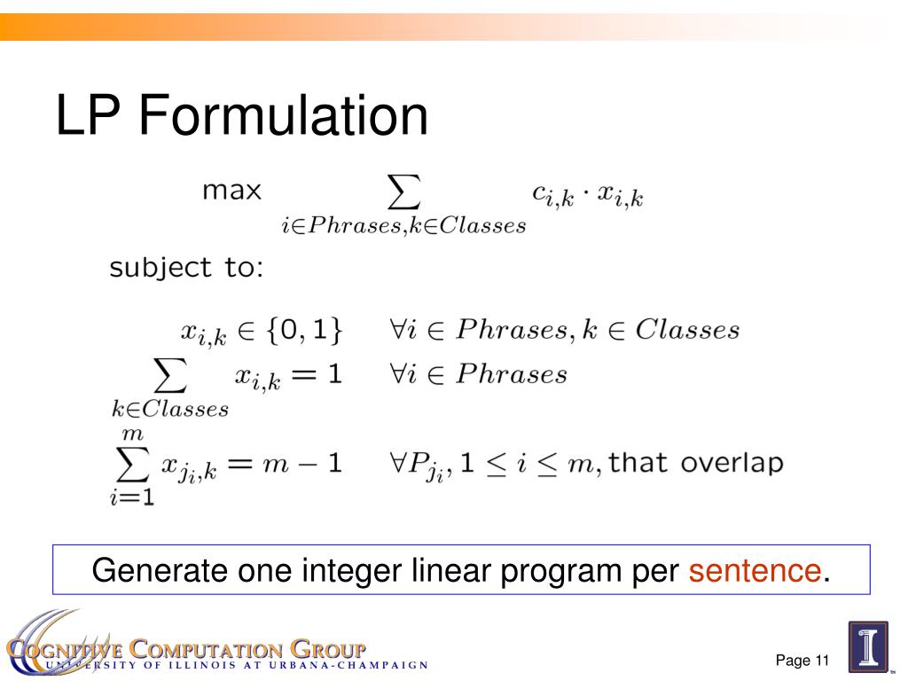 Ppt A Linear Programming Formulation For Global Inference In Natural Language Tasks Powerpoint