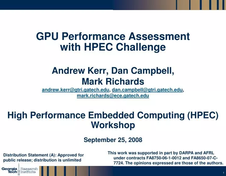 PPT - GPU Performance Assessment with HPEC Challenge PowerPoint ...
