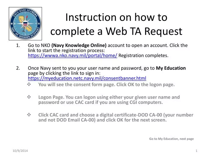 PPT - Instruction on how to complete a Web TA Request PowerPoint ...