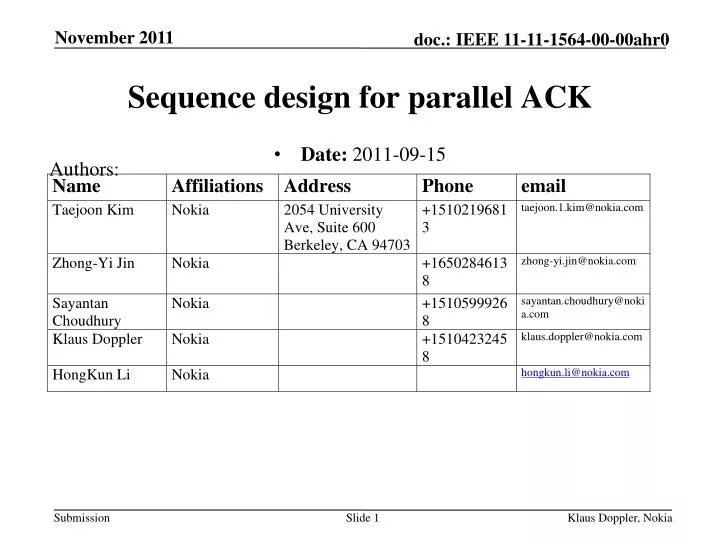 PPT - Sequence design for parallel ACK PowerPoint Presentation, free ...
