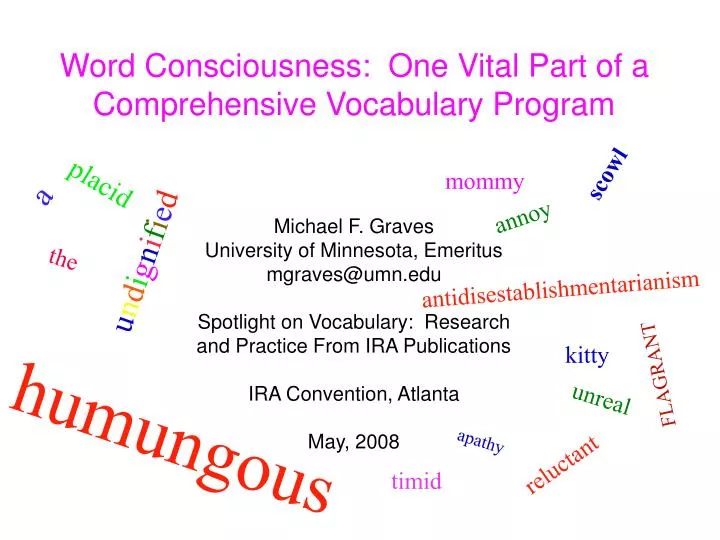 PPT - Word Consciousness: One Vital Part of a Comprehensive Vocabulary ...