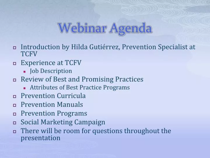 PPT - Webinar Agenda PowerPoint Presentation, free download - ID:5329950