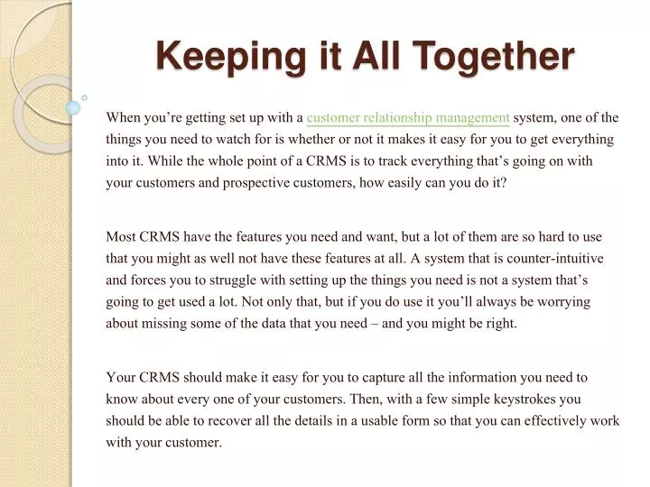 PPT - Keeping it All Together PowerPoint Presentation, free download ...