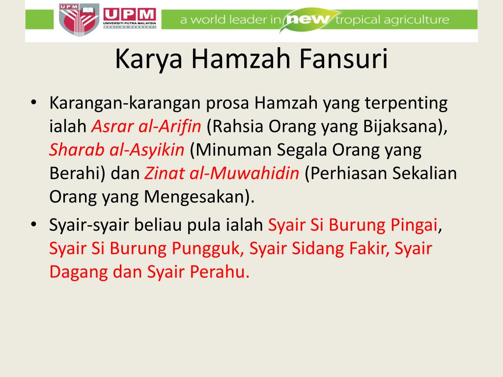 PPT - Kuliah 6 M1 Karya Penulis-penulis Zaman Acheh Hamzah Fansuri ...