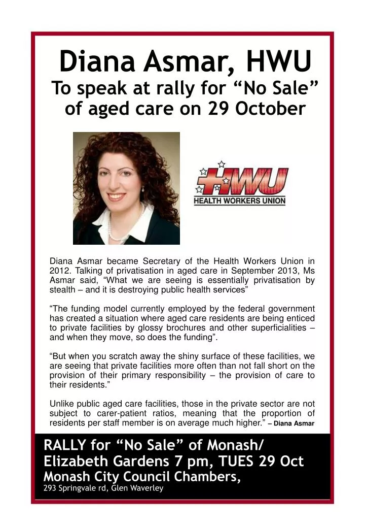 PPT - Diana Asmar, HWU To speak at rally for “No Sale” of aged care on ...