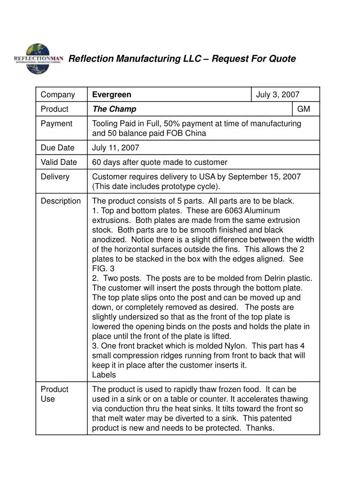 PPT - Reflection Manufacturing LLC – Request For Quote PowerPoint ...