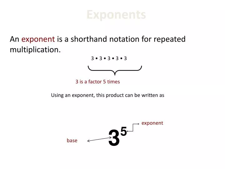 PPT - An exponent is a shorthand notation for repeated multiplication ...