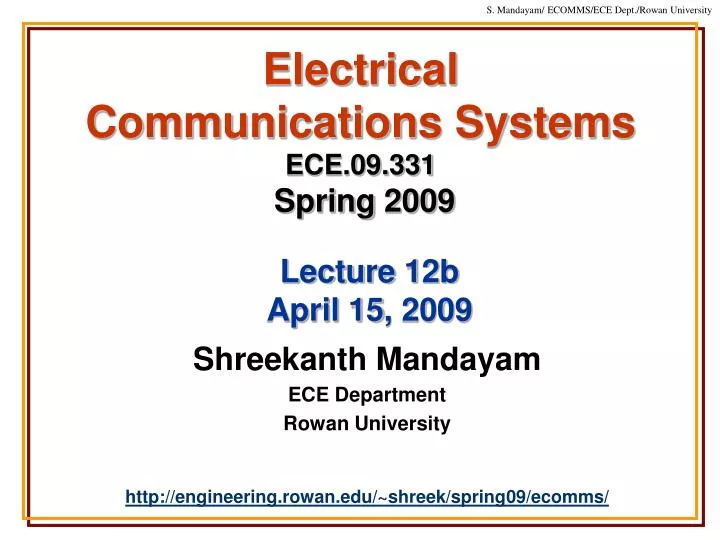 PPT - Electrical Communications Systems ECE.09.331 Spring 2009 ...